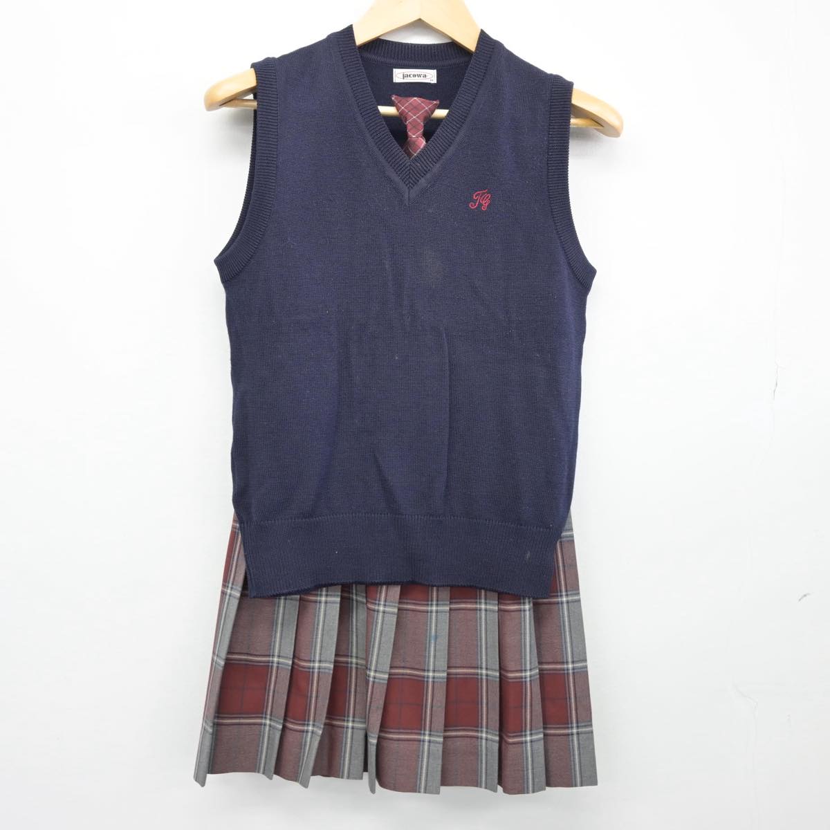 【中古制服】東京都 東横学園中学校 女子制服 3点（ニットベスト・スカート）sf026674【リサイクル学生服】 中古制服通販パレイド