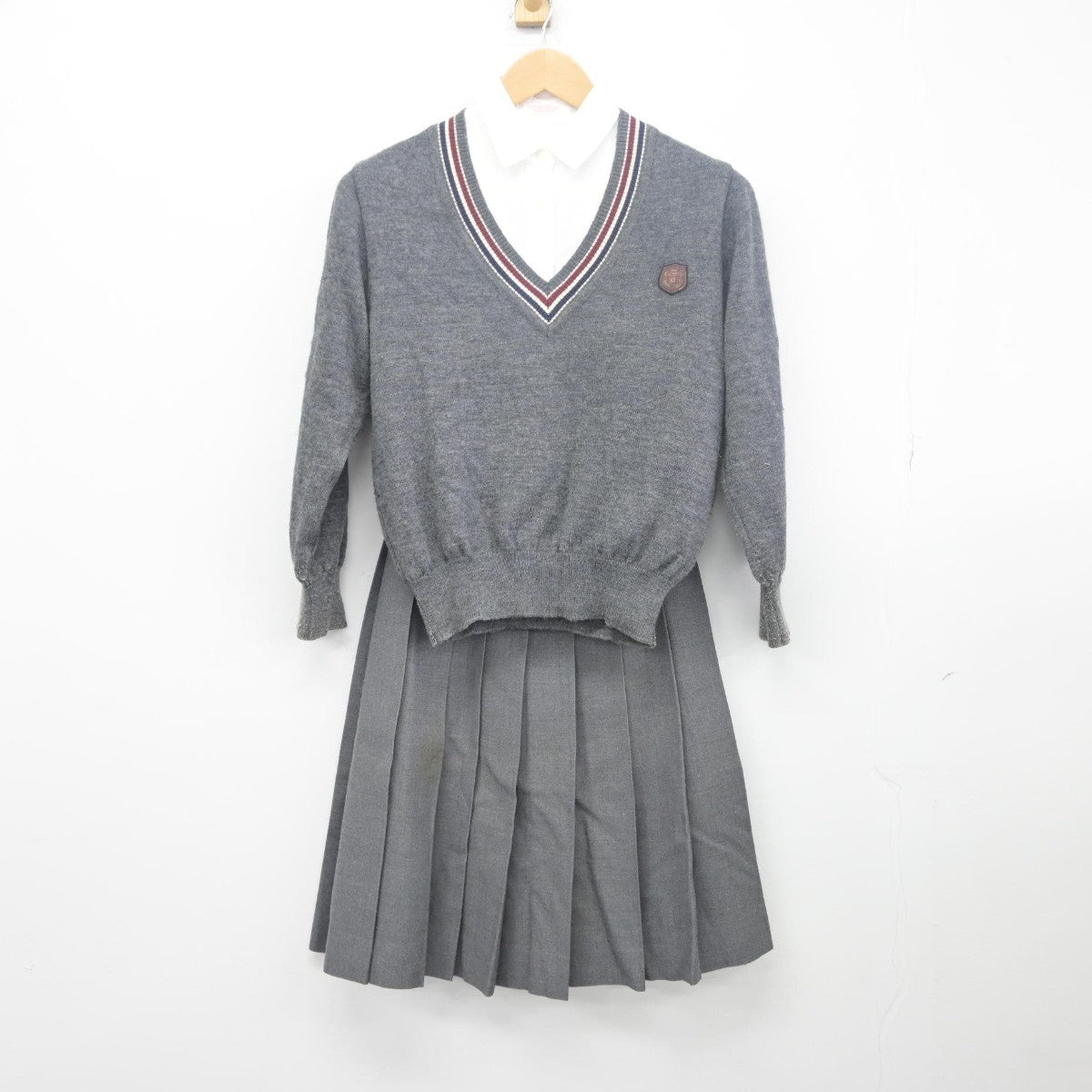 【中古】茨城県 常総学院中学高等学校 女子制服 3点(ニット・シャツ・スカート)sf033487 中古制服通販パレイド