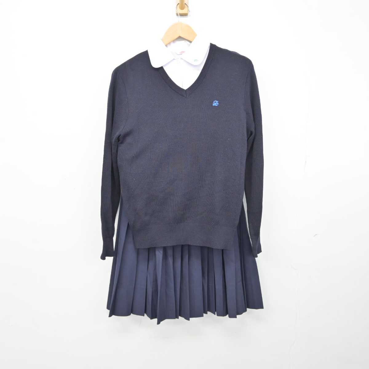 【中古】兵庫県 姫路商業高等学校 女子制服 3点(ニット・シャツ・スカート)sf039541 中古制服通販パレイド