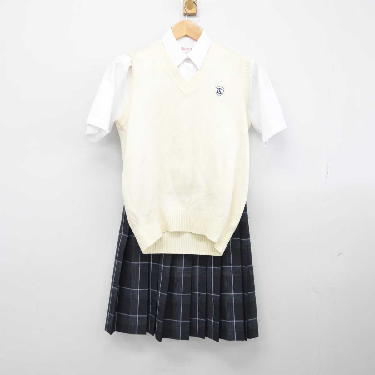 【中古】神奈川県 塚越中学校 女子制服 3点（ニットベスト・シャツ・スカート）sf039606 中古制服通販パレイド